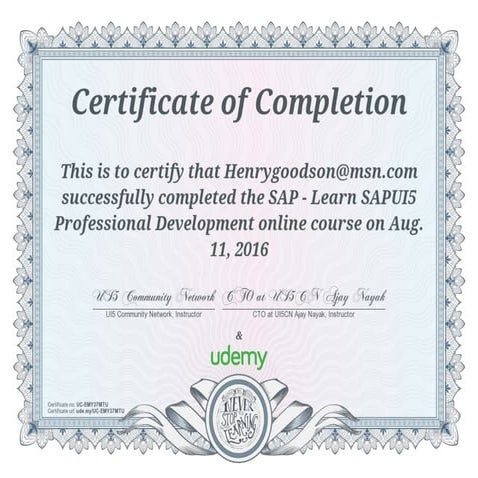 Certificate of Completion - SAP Learn SAPUI5 Professional Development | PDF