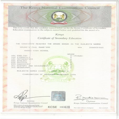 K.C.S.E Certificate | PDF