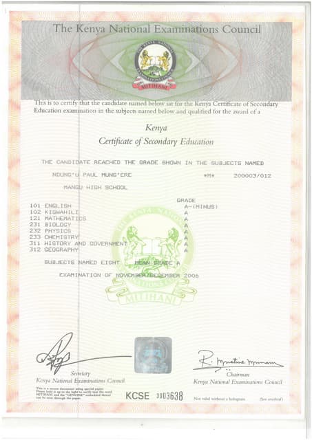 KCPE certificate | PDF