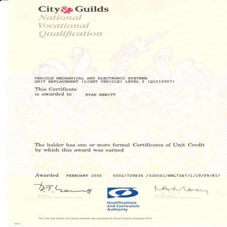 City & Guilds Engineering Achievement Certificate