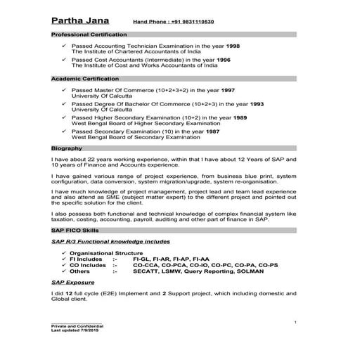 Partha_CV | DOCX | Business Accounting & Finance | Business