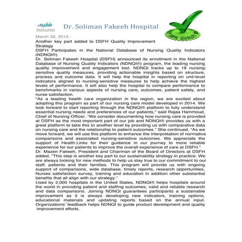 DSFH Press Release NDNQI | PDF