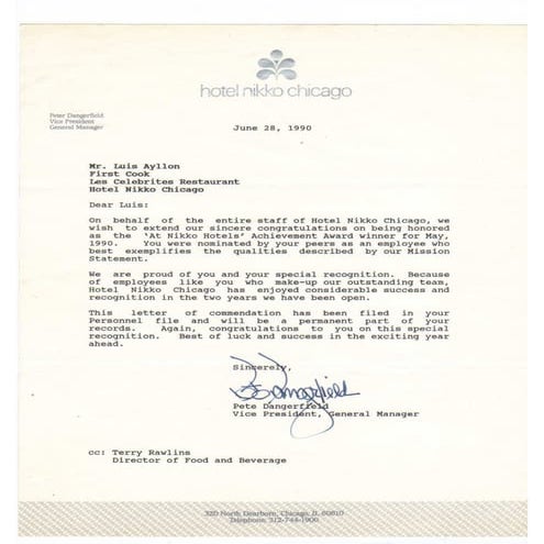 Luis Ayllon Hotel Nikko Chicago letter | PDF | Hotels and Motels ...