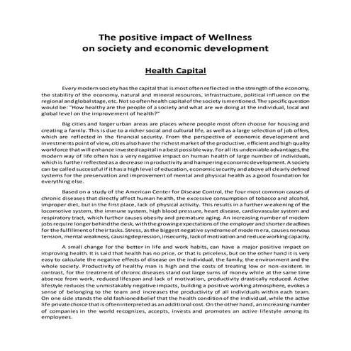 The positive impact of Wellness on society and economic development | PDF