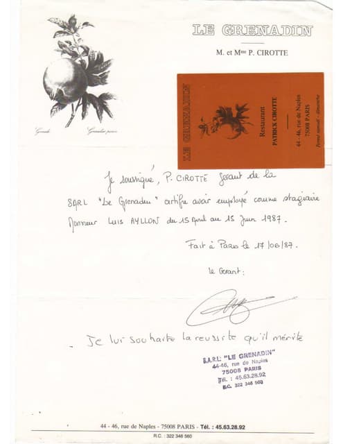 Ruperts Rib and Chop House recommendation letter | PDF