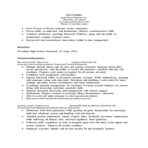 Joe Camara French Customer Service | PDF