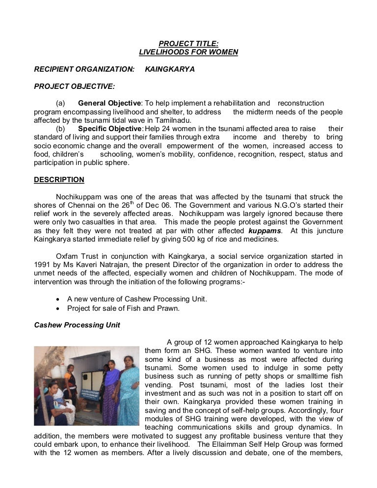 LIVELIHOOD PROJECT FOR WOMEN