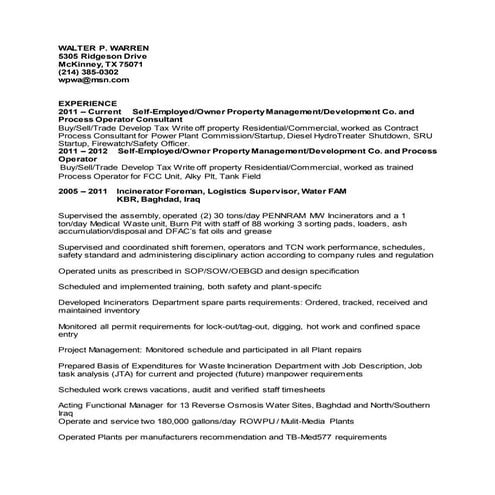 Water Treatment Resume | DOC