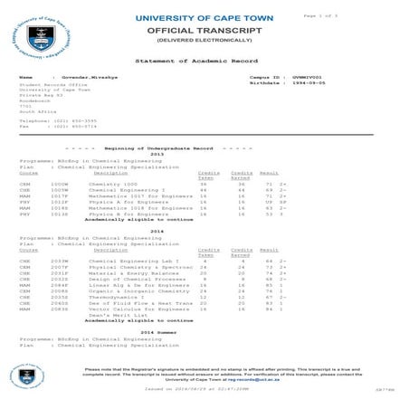 Offical Transcript August | PDF | Undergraduate Education | College ...