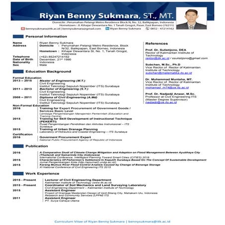 CV Riyan Benny Sukmara New | PDF | Civil Engineering Industry | Industries