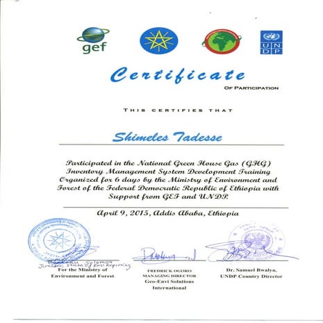 GHG Database Cretion Training Certificate | PDF