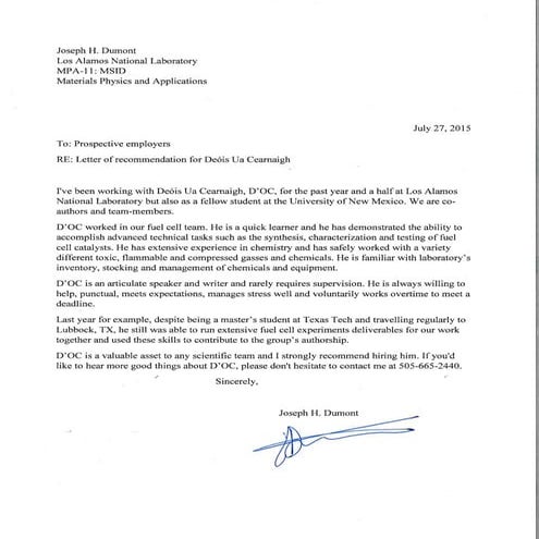 DOC Letter of Recommendation.Joseph Dumont | PDF