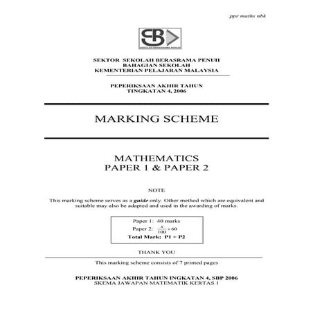 F4 Final Sbp 2006 Math Skema P 1 & P 2 | PDF | Educational Assessment | Education