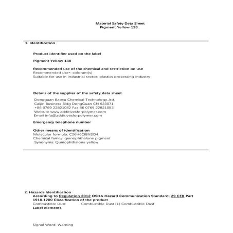 Pigment yellow 138 cas 30125 47-4 safety data sheet msds sds baoxu ...