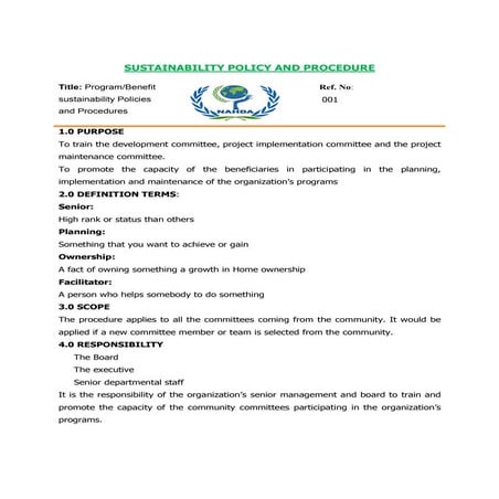 SUSTAINABILITY POLICY AND PROCEDURE | PDF
