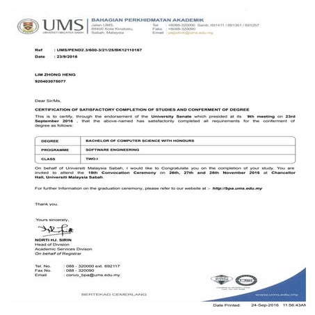 Completed Studies Letter