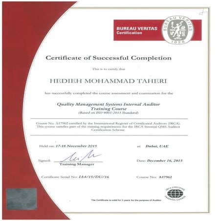 QMS and Internal Auditor ISO 9001 Certificate | PDF