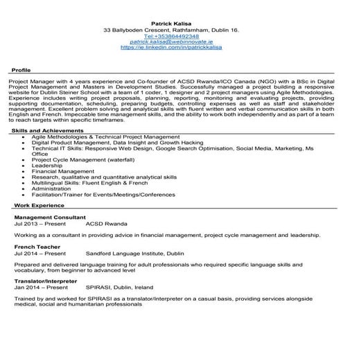 Patrick Kalisa.CV