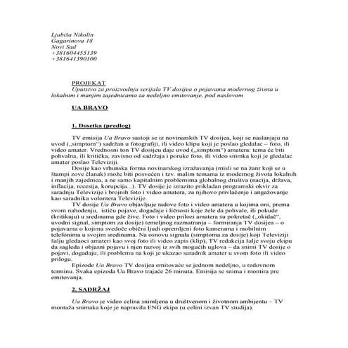 TV projekat Ua Bravo (dosije) | PDF