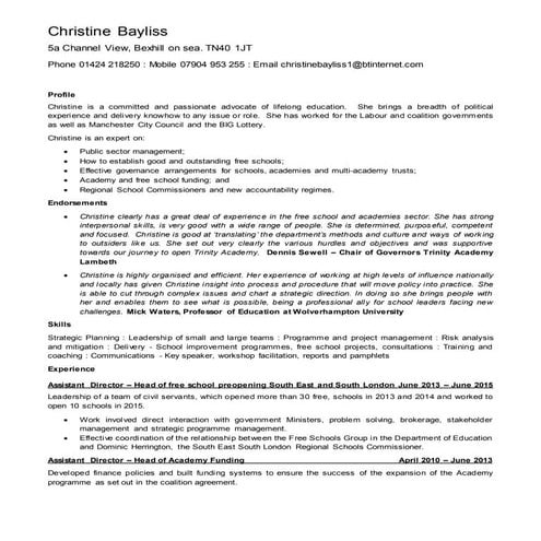 Christine Bayliss Performance CV | DOCX