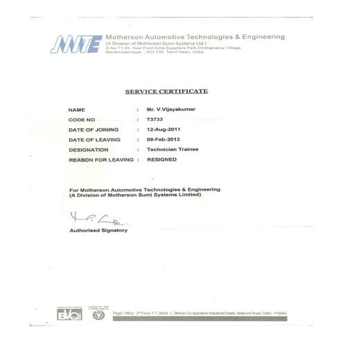 mate ecperience certificate | PDF