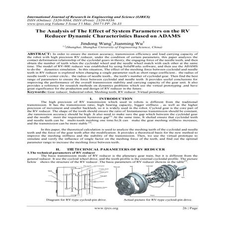 The Analysis of The Effect of System Parameters on the RV Reducer ...