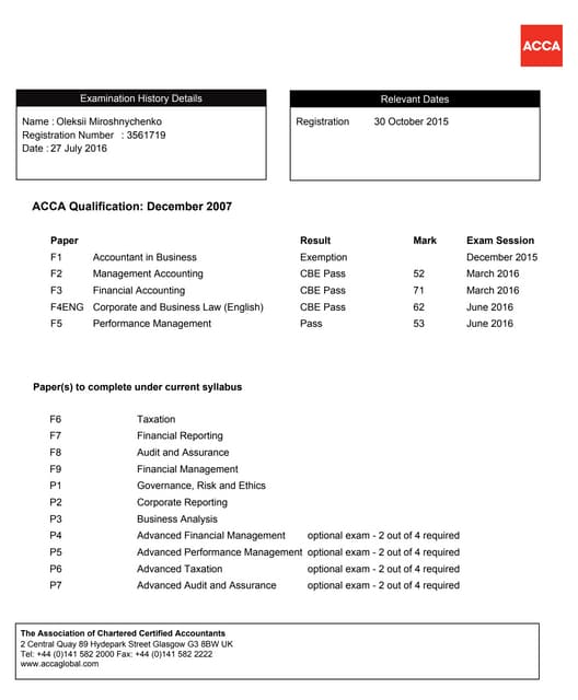 ACCA Exam Status Report | PDF