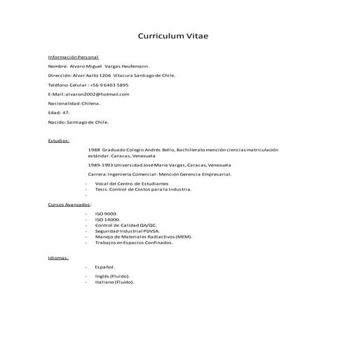 Curriculum Vitae Español Alvaro | DOCX | Construction Industry | Industries