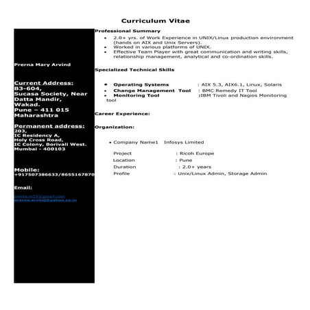 AIX_Administrator_Prerna Arvind_updated Resume | DOC