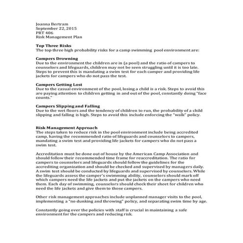 PRT 406 Risk Management | DOCX