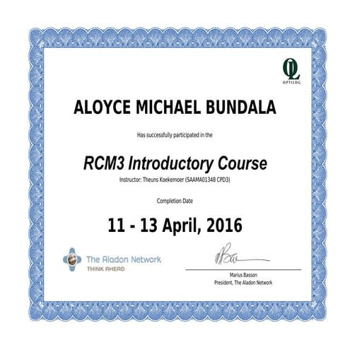 Certificate-RCM3 Introductory Course-201 | PPT