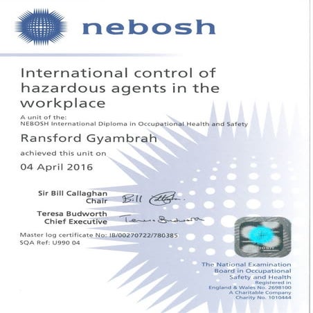Nebosh Int. Diploma Unit 1B Certificate | PDF