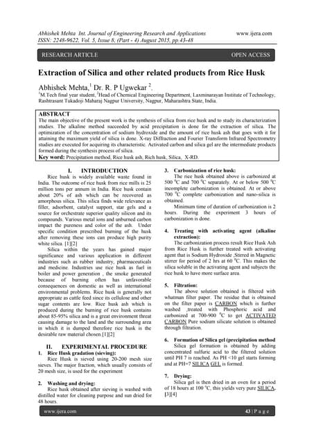 Preparation of silica from rice husk ash | PPTX | Chemistry | Science