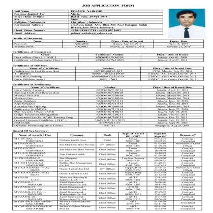 Polmer Naibaho Application Form (1) | DOCX | Cruises | Travel Type
