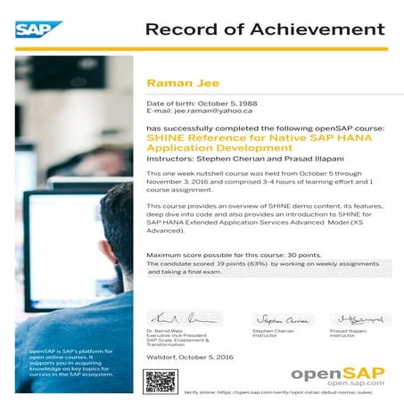 SAP SHINE-RecordOfAchievement | PDF | Technology & Computing