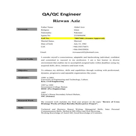 CV For QA-QC | PDF