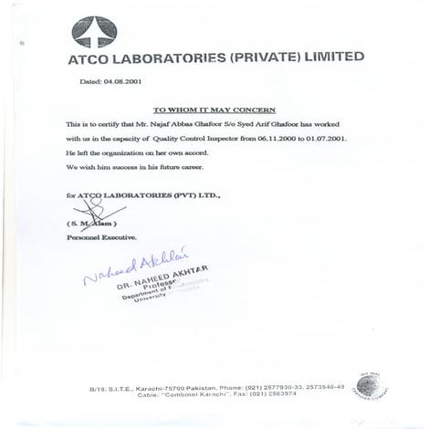 ATCO LABORATORIES CERTIFICATE | PDF