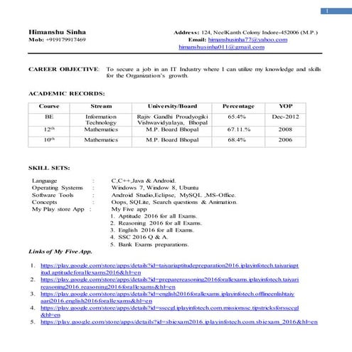 Himanshu Resume 2k16 | PDF