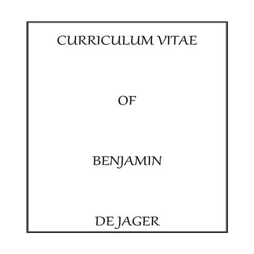 CURRICULUM VITAE OF BENJAMIN DE JAGER | PDF