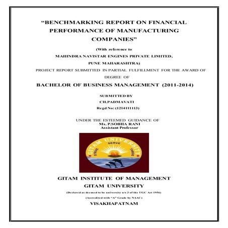 Benchmarking Report of Manufacturing companies | DOCX