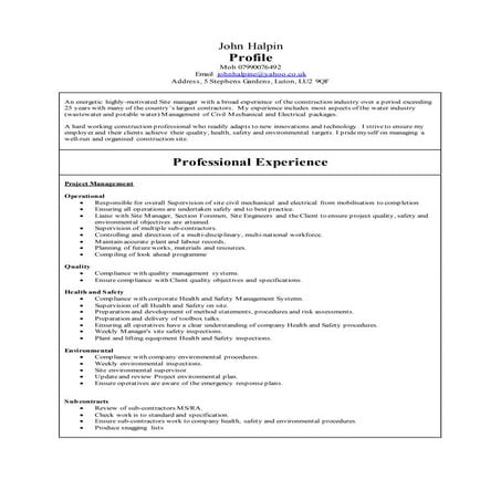 CV john Halpin 6.4latest 30-01-17 | DOCX | Civil Engineering Industry ...