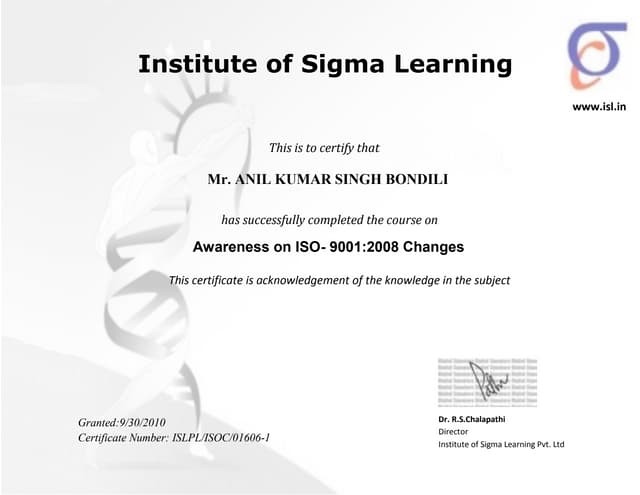 ISO Certificate-Anil Kumar | PPT ISO Certificate-Anil Kumar | PPT