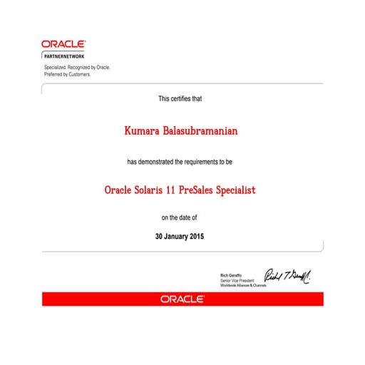 Oracle Solaris 11 Presales Specialist Opncc Certificate Pdf