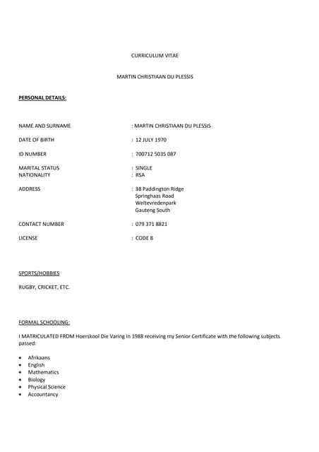 Jean-Marc Robbertse CV | PDF