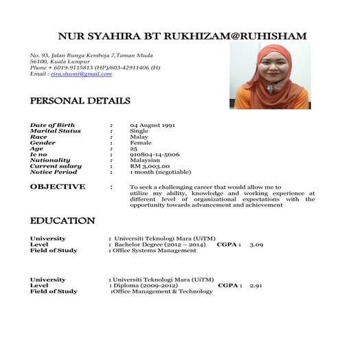 Nur Syahira Bt Rukhizam - Resume | PDF