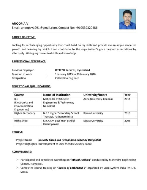 Chandrasekhar b.tech fresher resume