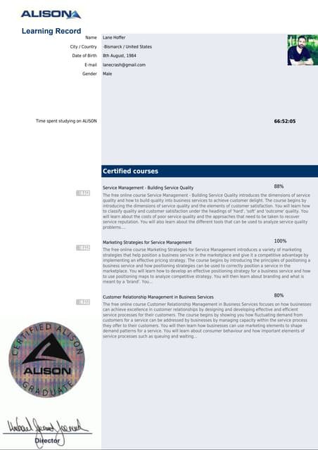 . ALISON Learner Record-wmhwarit | PDF