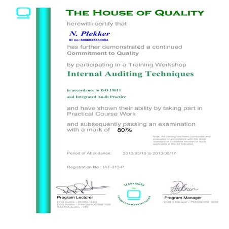 Internal Auditing Cert | PDF