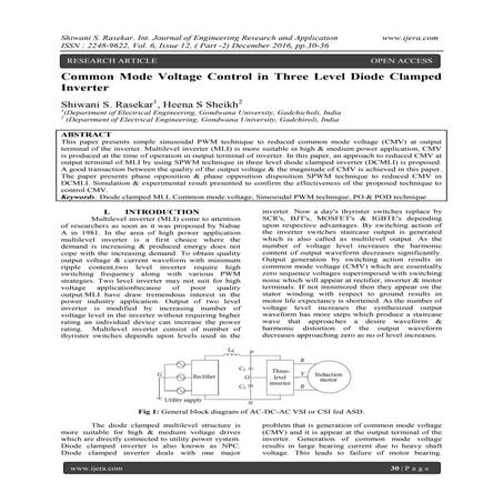 Common Mode Voltage Control In Three Level Diode Clamped Inverter Pdf 1372