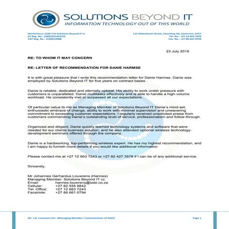 Solutions Beyond IT - Letter of Recommendation | PDF